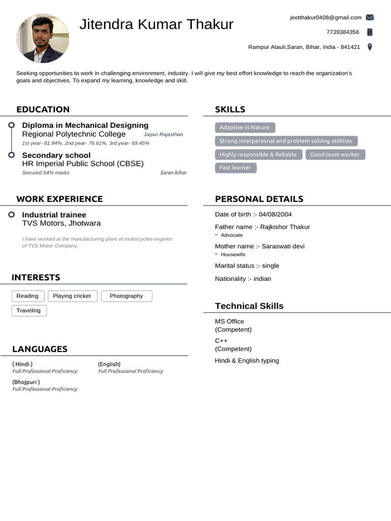 Jitendra Kr Thakur Resume | PDF | Learning | Cognition