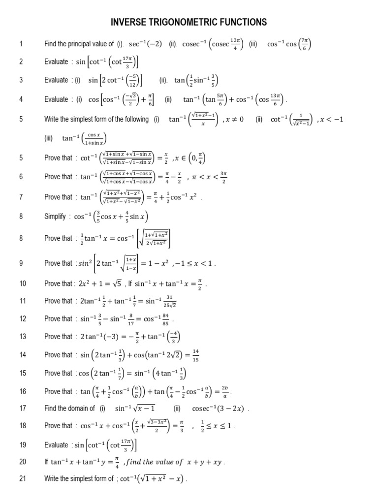 Inverse Trigonometric Functions Pdf Trigonometric Functions Geometry