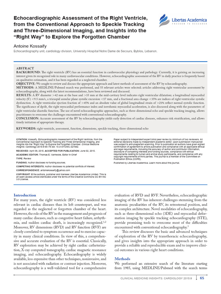 Paper - RV Assessment by Echo Conventional To 3D | PDF | Ejection ...