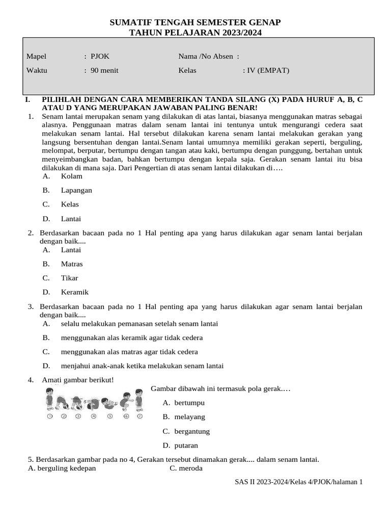 Soal PJOK Kelas IV Semester Genap | PDF