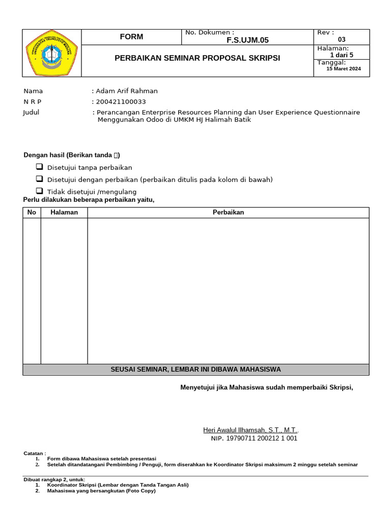 Form Revisi Sempro | PDF