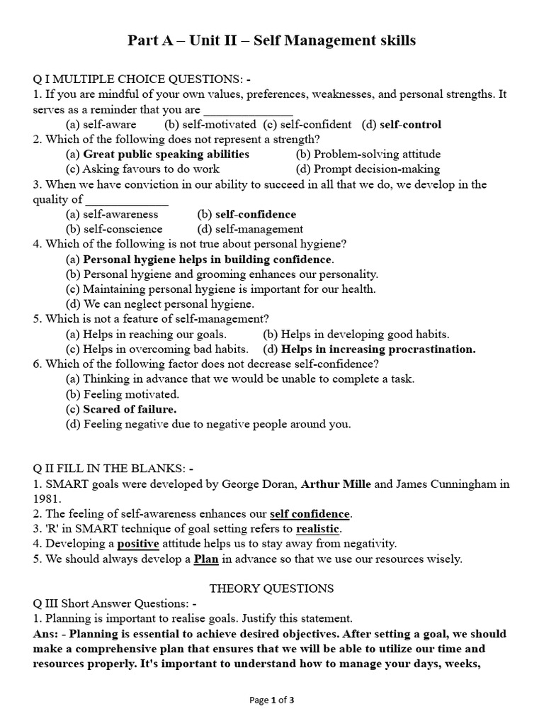 Self-Management Skills and Strategies | PDF | Procrastination ...