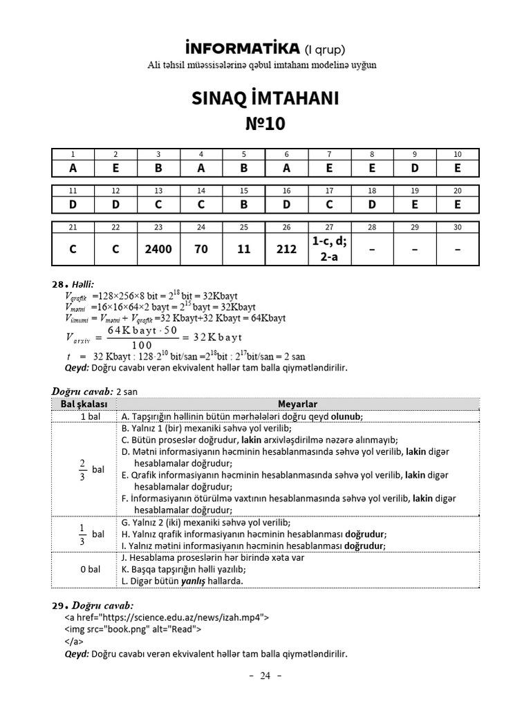 Informatika Qrup 1 AZ Sinaq 10 | PDF