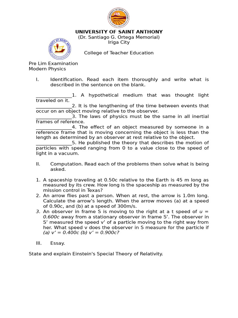 Exam Modern Physics | PDF