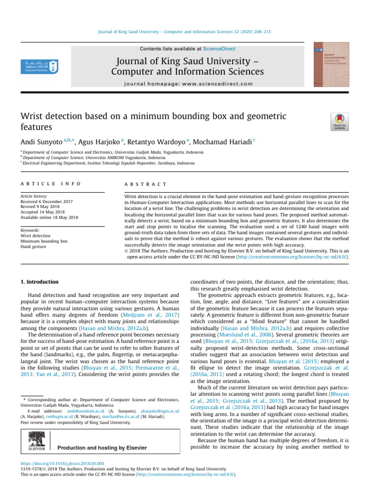 Wrist detection based on a minimum bounding box and geometric features | PDF | Ellipse | Area