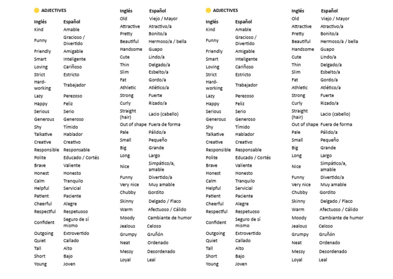 Adjetivos en inglés y español | PDF