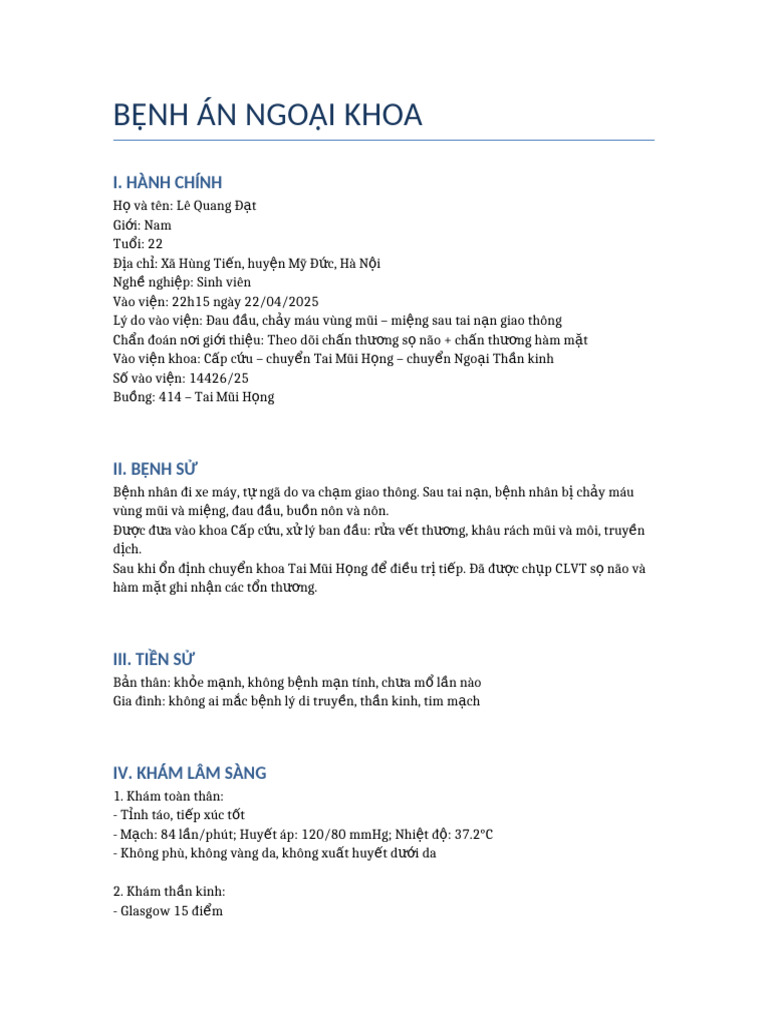 Benh_an_ngoai_khoa_Le_Quang_Dat | PDF