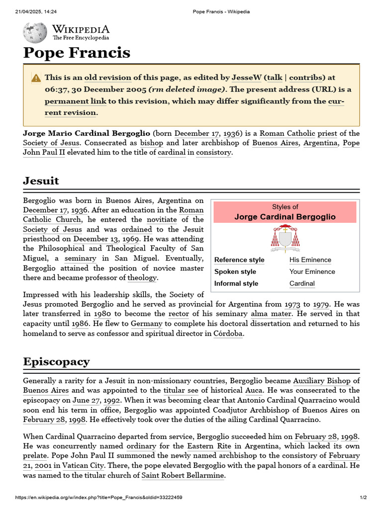 Pope Francis: A Brief Biography | PDF | Pope Francis | Catholic Church