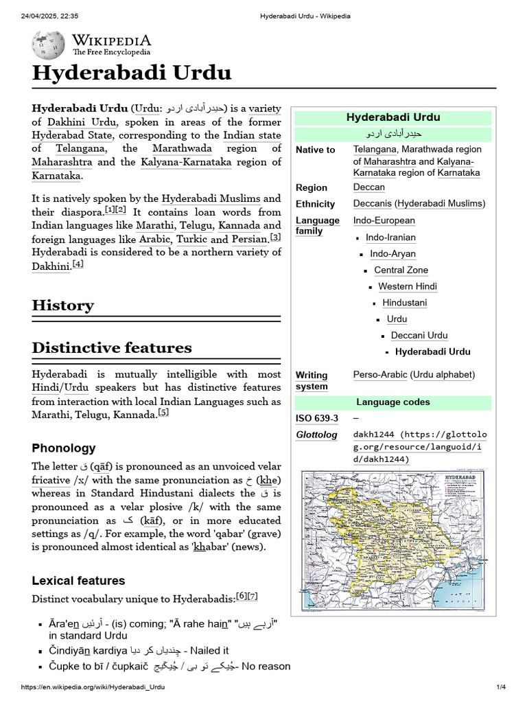 Hyderabadi Urdu - Wikipedia | PDF | Dialectology | Language Families