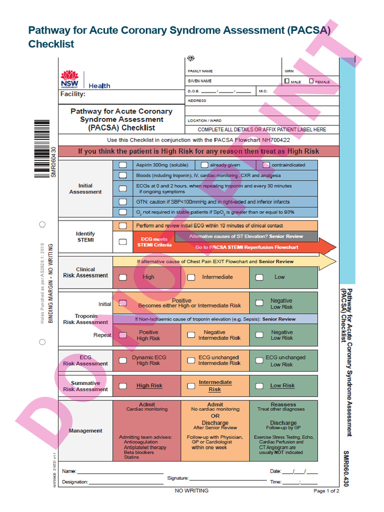 Pathway-for-Acute-Coronary-syndrome-Assessment-PACSA-Checklist-SAMPLE | PDF
