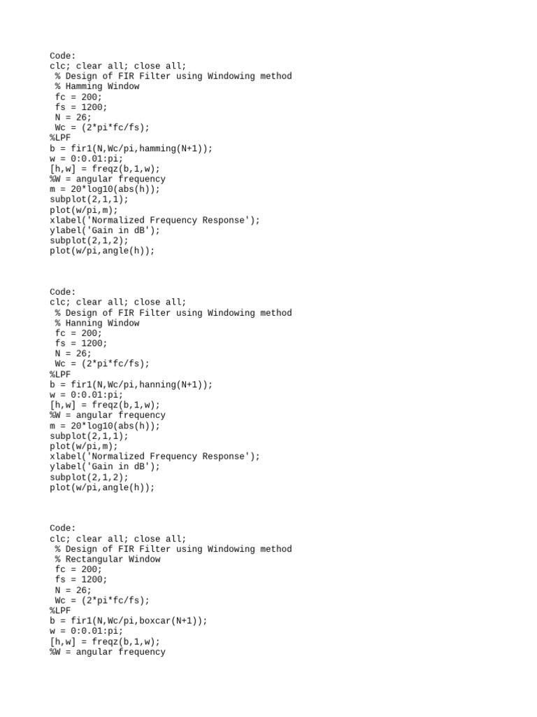FIR Using Windowing Hamm Hann Windo | PDF