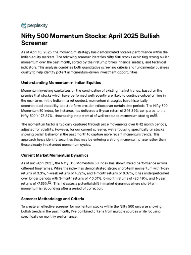 April 2025 Nifty 500 Momentum Stocks | PDF | Market Trend | Price ...