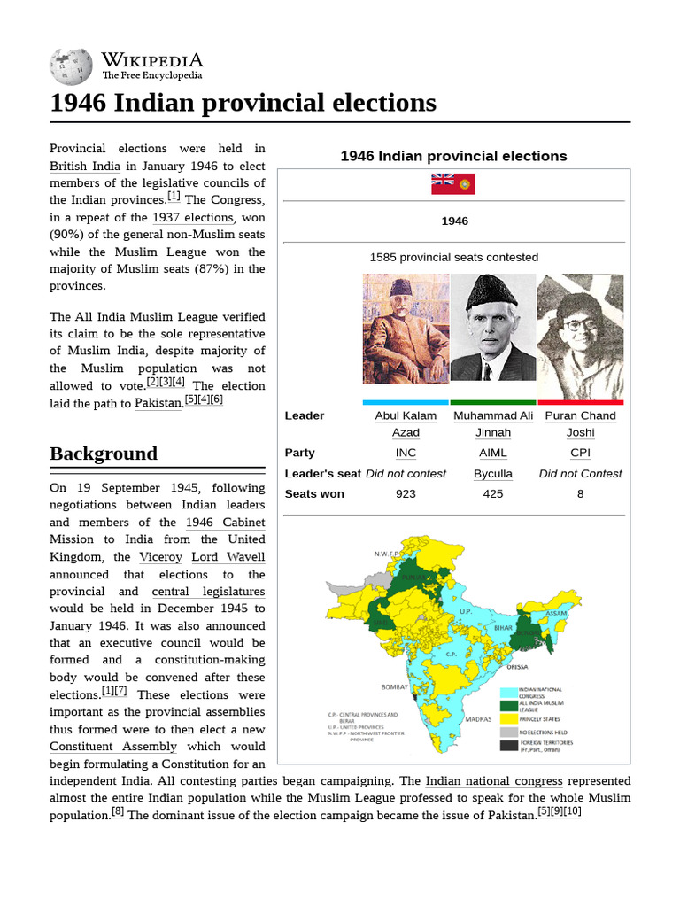 1946 Indian Provincial Elections Overview | PDF | All India Muslim ...