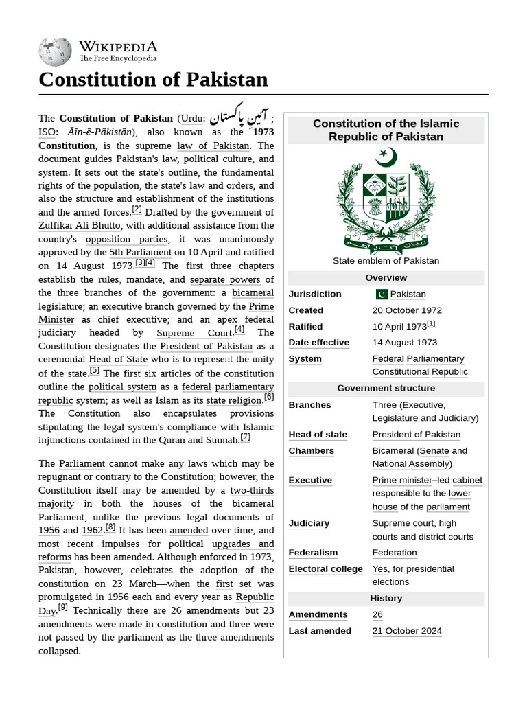 Constitution of Pakistan Overview | PDF | Political Charters | Justice