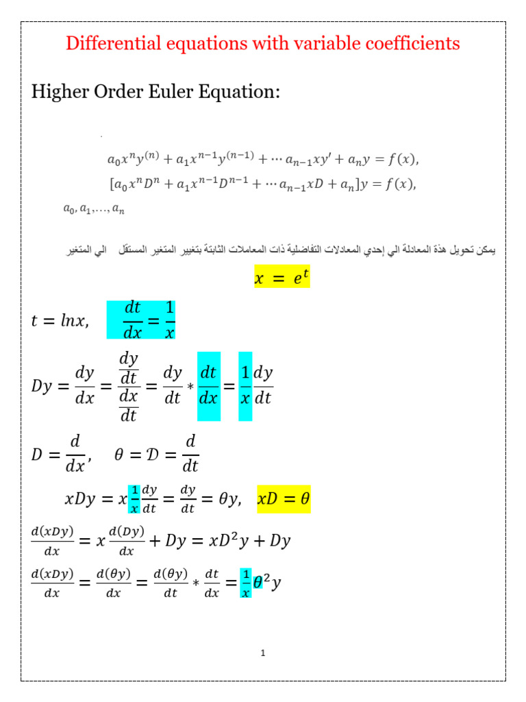 Higher Order Euler Equations Explained | PDF | Ordinary Differential ...