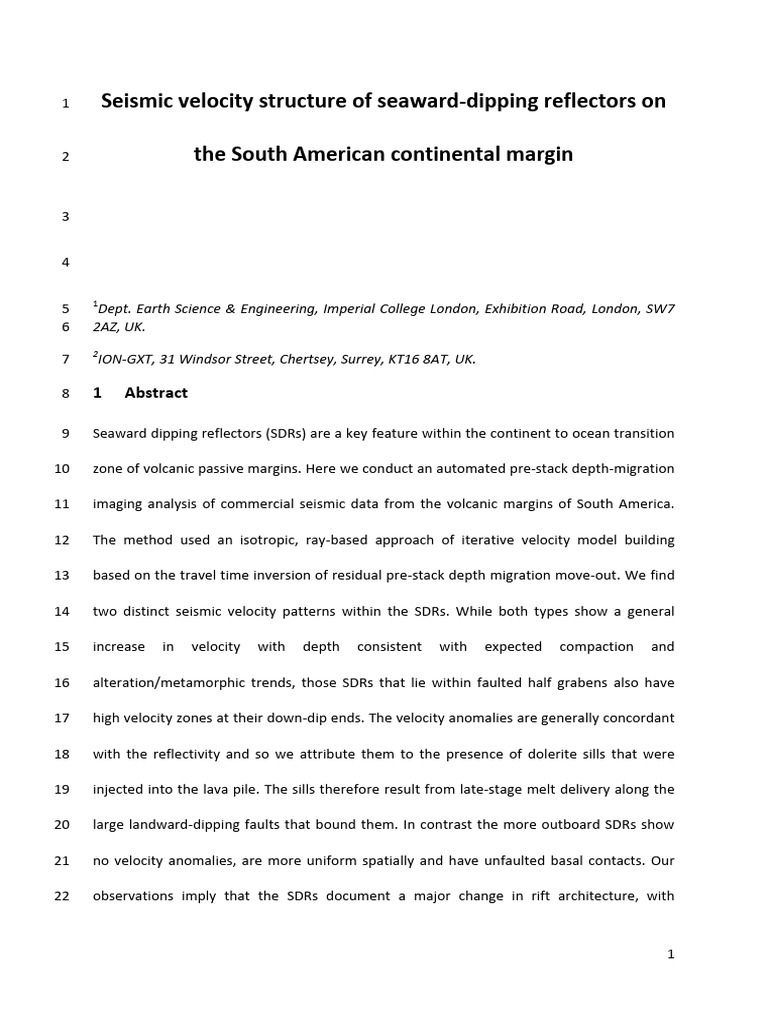 Seismic Velocity Structure of Seaward-Dipping Reflectors On | PDF ...