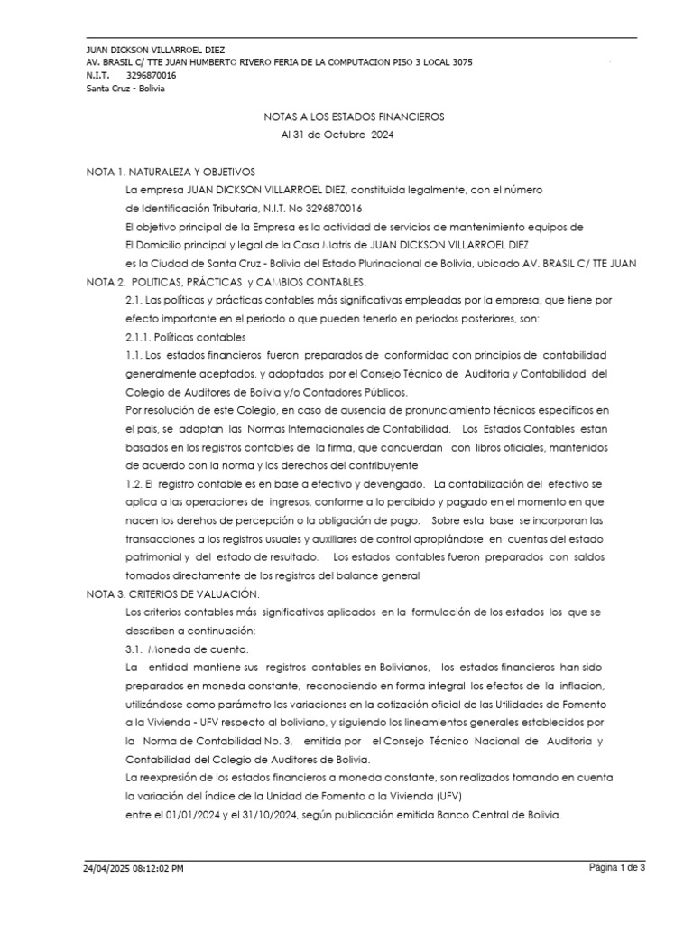 NOTAS A LOS EEFF | PDF | Contabilidad | Estado financiero