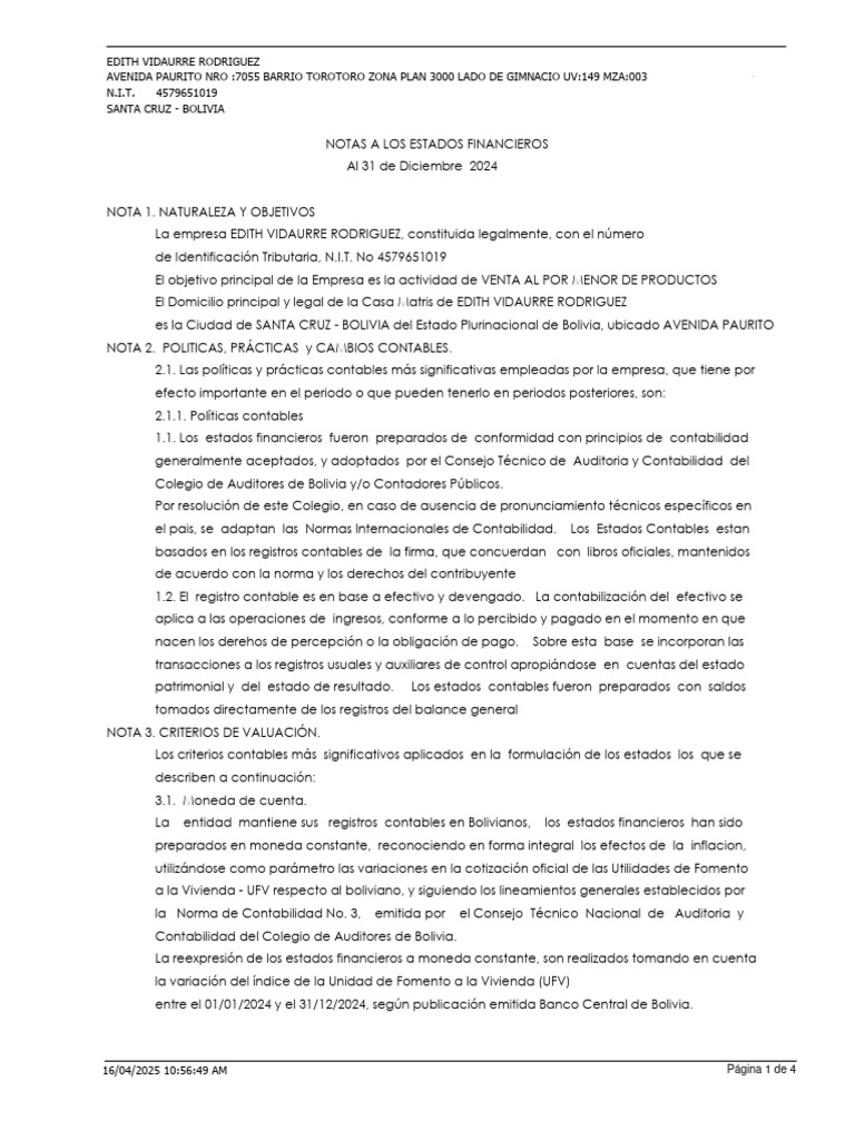 Notas Eeff | PDF | Contabilidad | Estado financiero