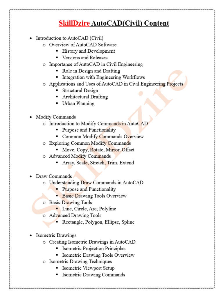SkillDzire - AutoCAD (Civil) - Internship Content | PDF | Technical ...