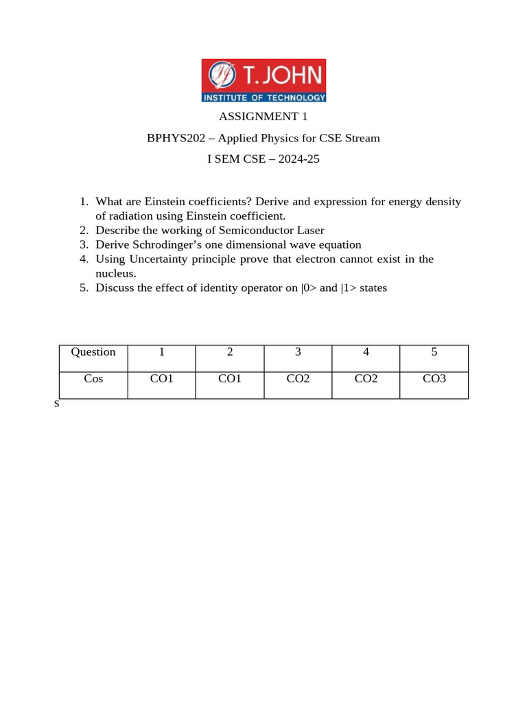 ASSIGNMENT-1-Physics For CSE Stream | PDF