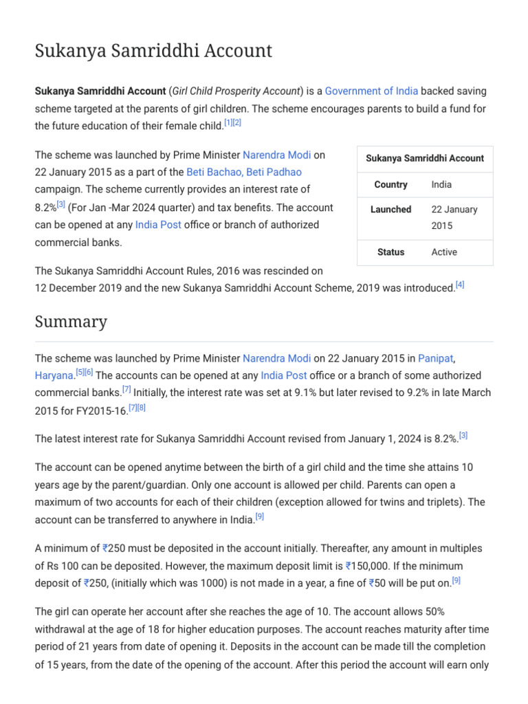 Sukanya Samriddhi Yojana Overview | PDF | Government Of India ...