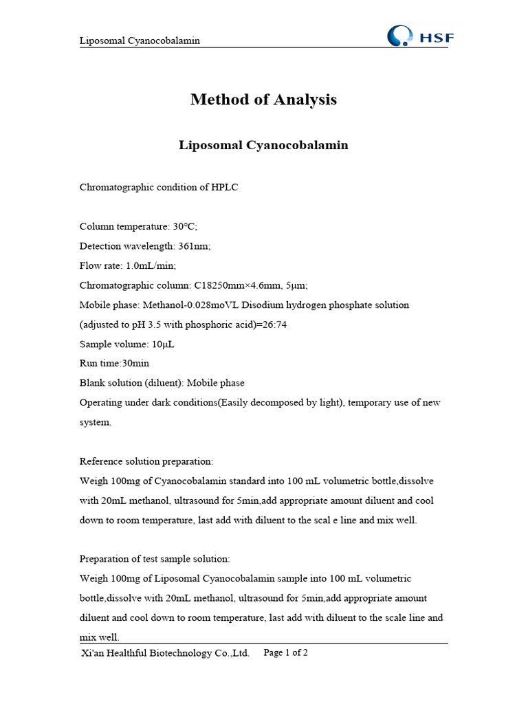 HSF-MOA-Liposomal Cyanocobalamin | PDF