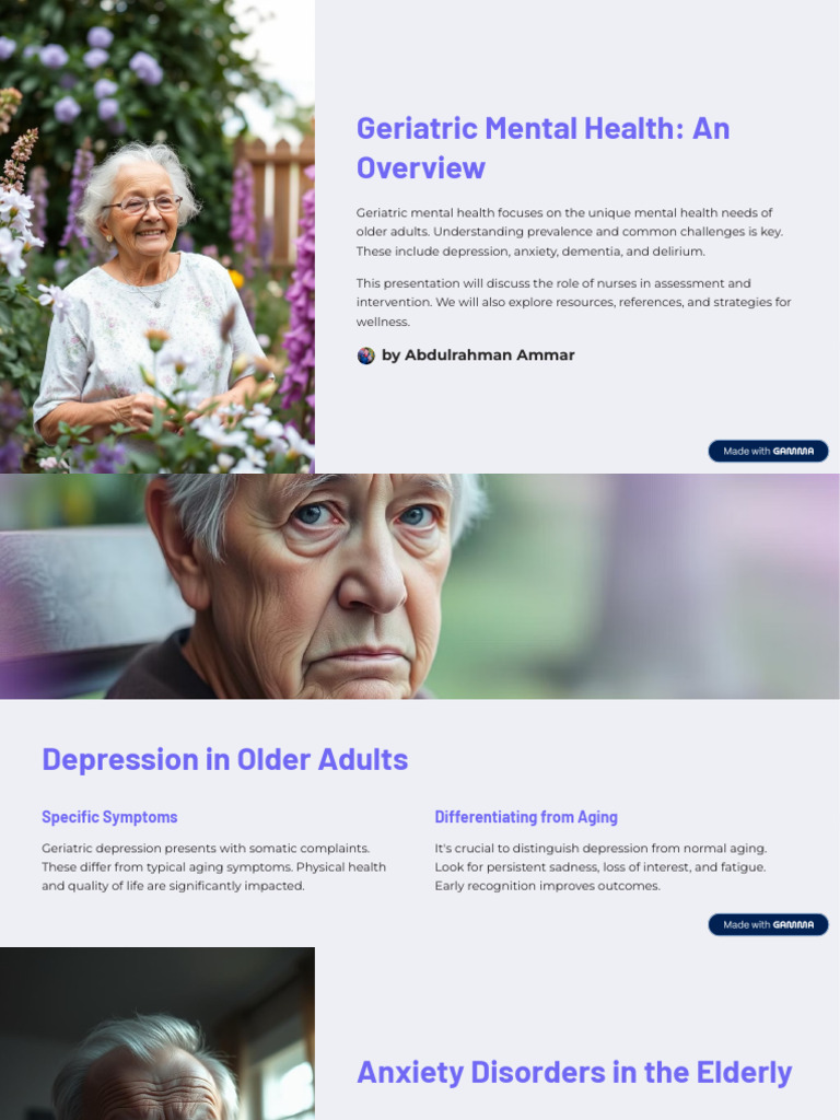Geriatric Mental Health Overview | PDF | Dementia | Anxiety