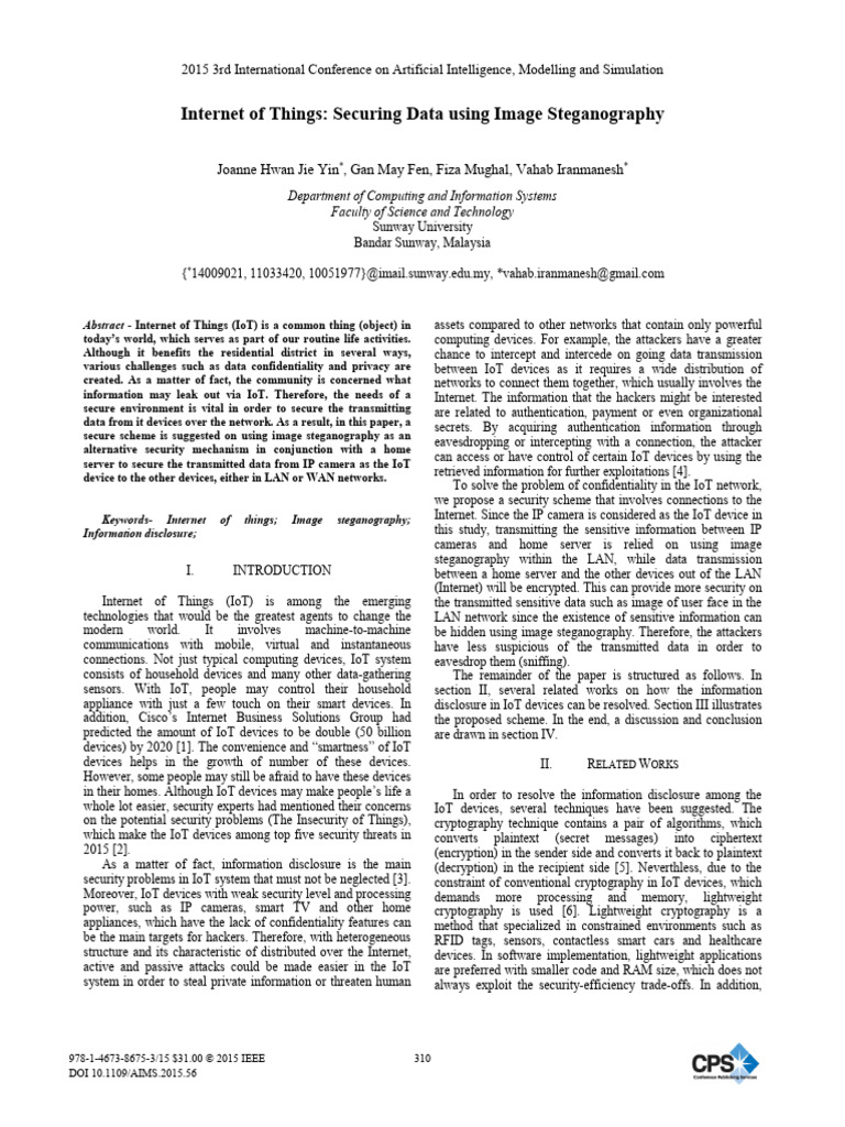 Internet of Things Securing Data Using Image Steganography | PDF | Public Key Cryptography ...