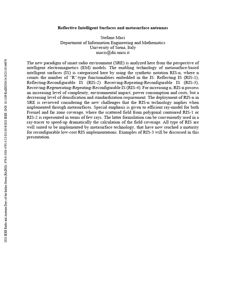 Metasurface-Based Reflective Intelligent Surfaces | PDF ...