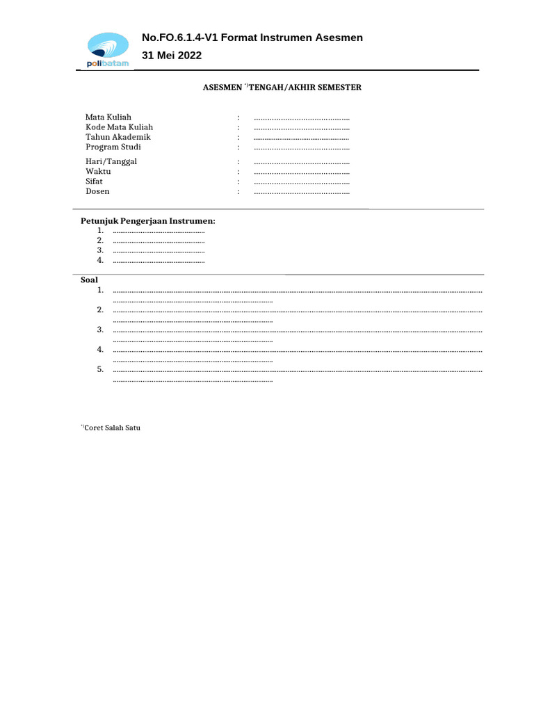 No - FO.6.1.4-V1 Format Instrumen Asesmen | PDF