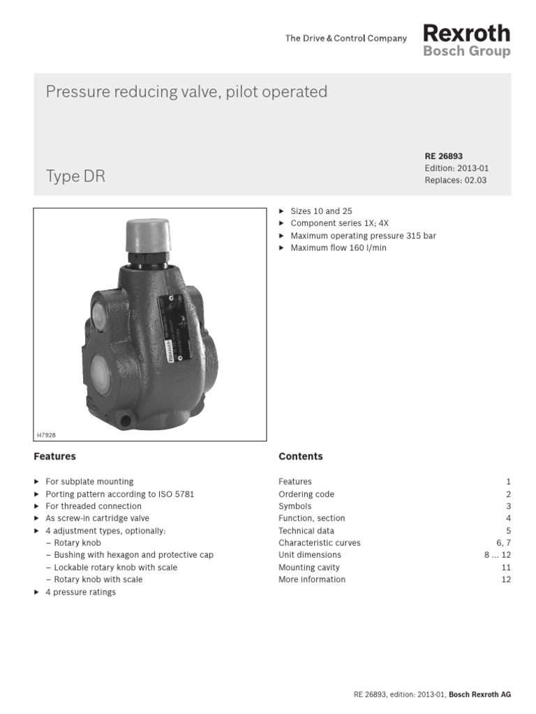 DR 4x Re26893 2013-01 Pilot Pressure Reducing Valve | PDF | Valve ...