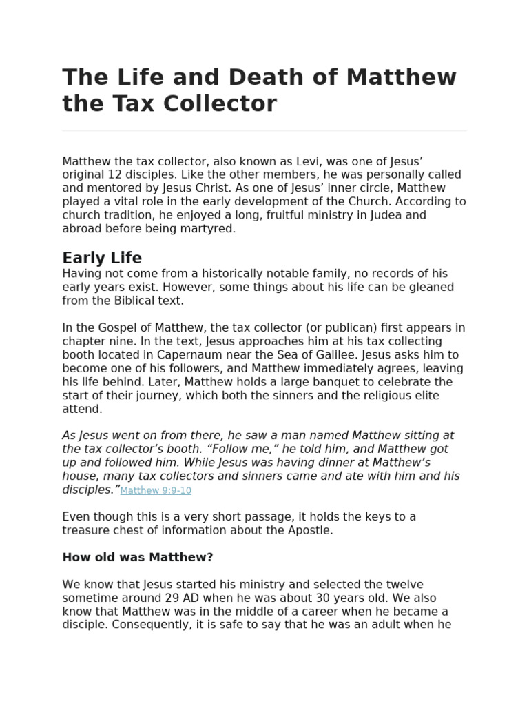 Matthew the Tax Collector: Life & Martyrdom | PDF | Gospel Of Matthew ...