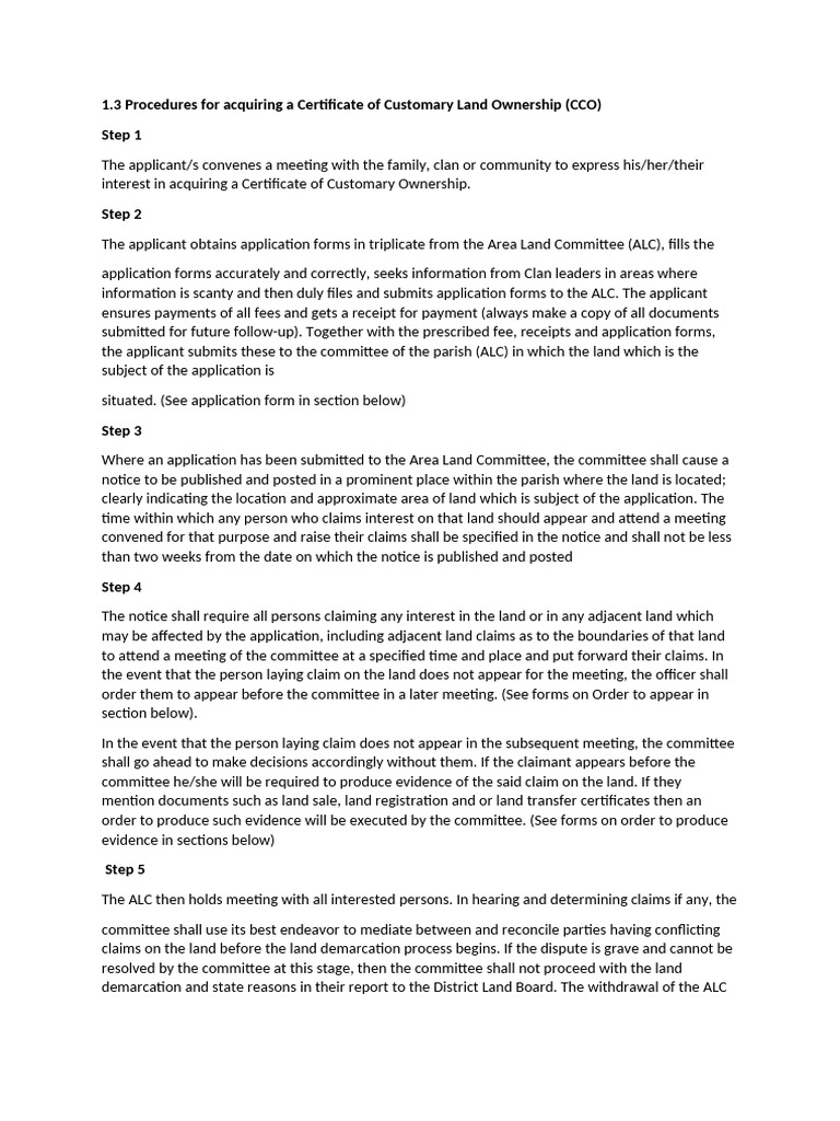 Customary Land Ownership Application Guide | PDF | Common Law | Government