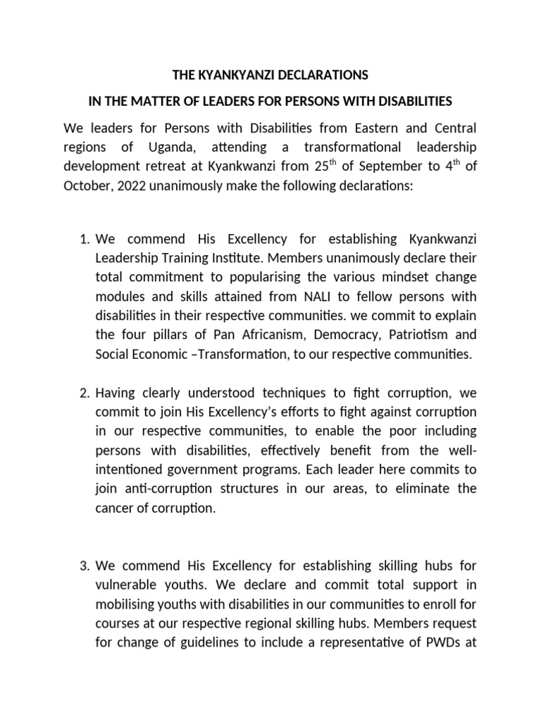 Kyankyanzi Declaration Final v01 | PDF | Disability | Affirmative Action