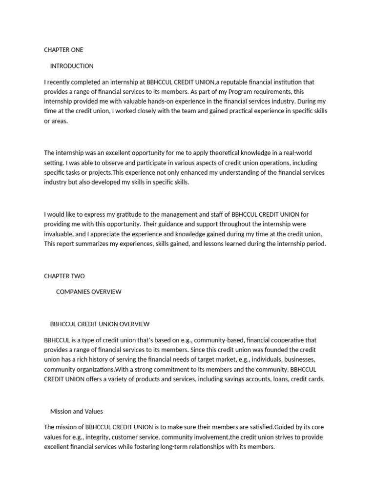 CHAPTER ONE INTRODUCTION I Recently Completed An Internship at BBHCCUL ...