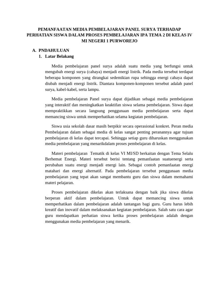 Implementasi MEDIA PEMBELAJARAN PANEL SURYA TERHADAP SIKAP SISWA DALAM PROSES PEMBELAJARAN IPA ...