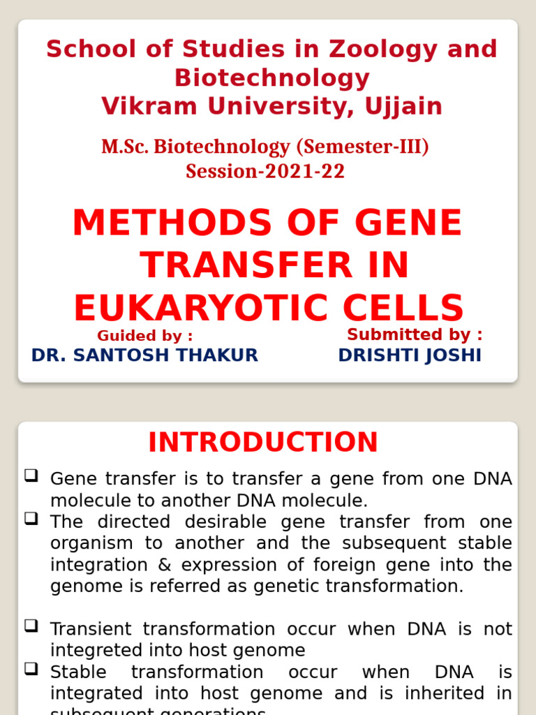 Gene Transfer Methods in Eukaryotes | PDF | Transfection | Cell (Biology)
