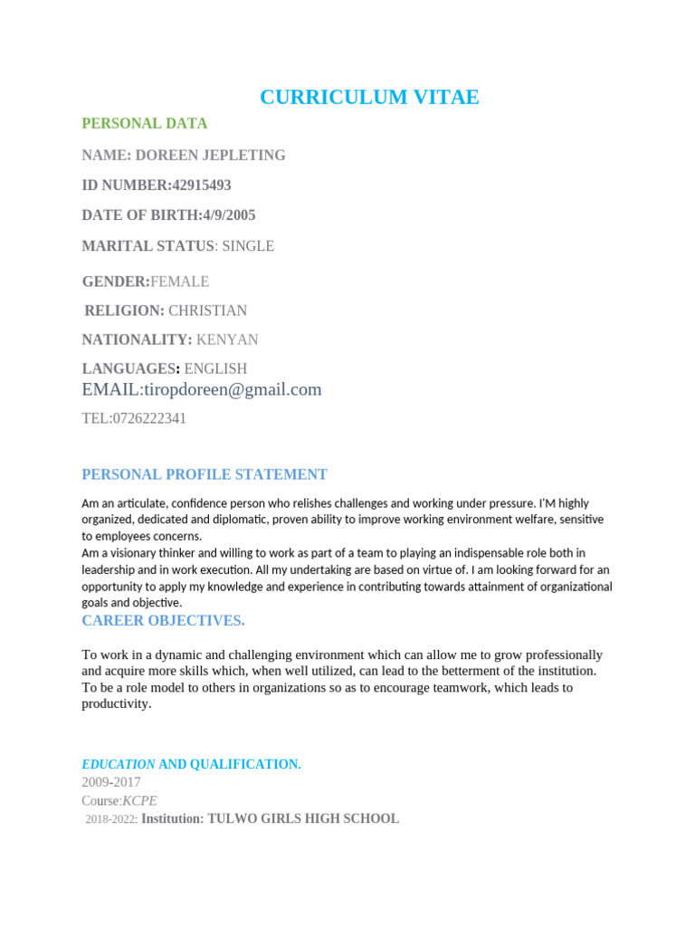 Curriculum Vitae: Personal Data | PDF