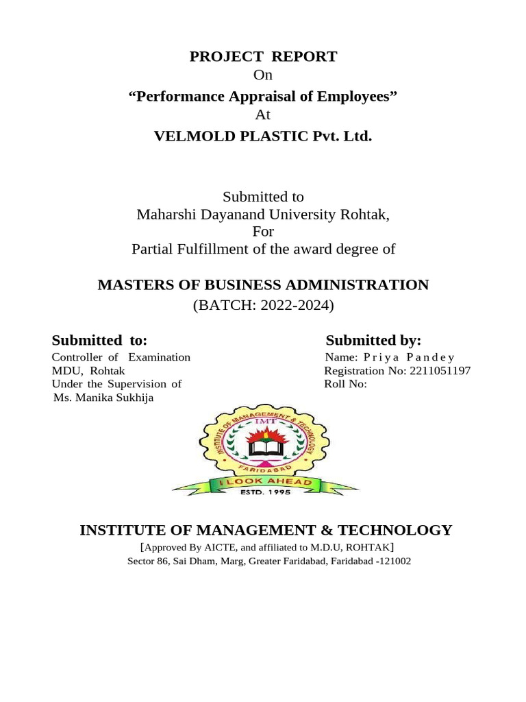 Priya Pandey Project Report Final | PDF | Performance Appraisal | Recruitment