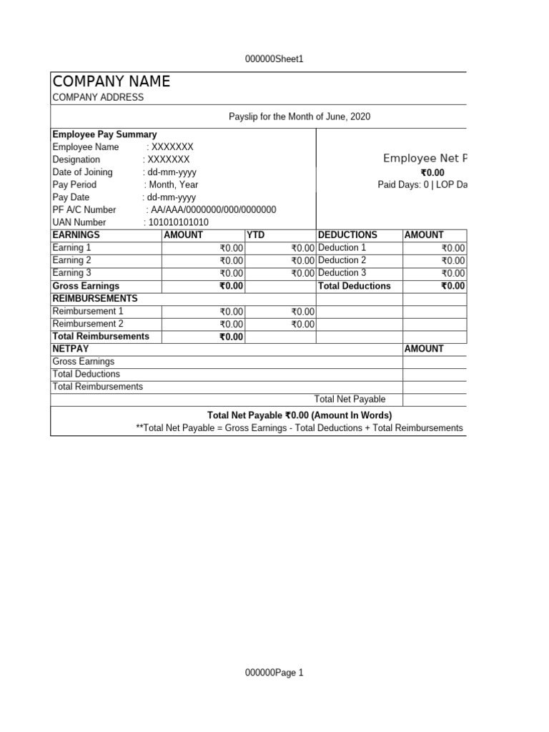 Free Excel Payslip Template | PDF
