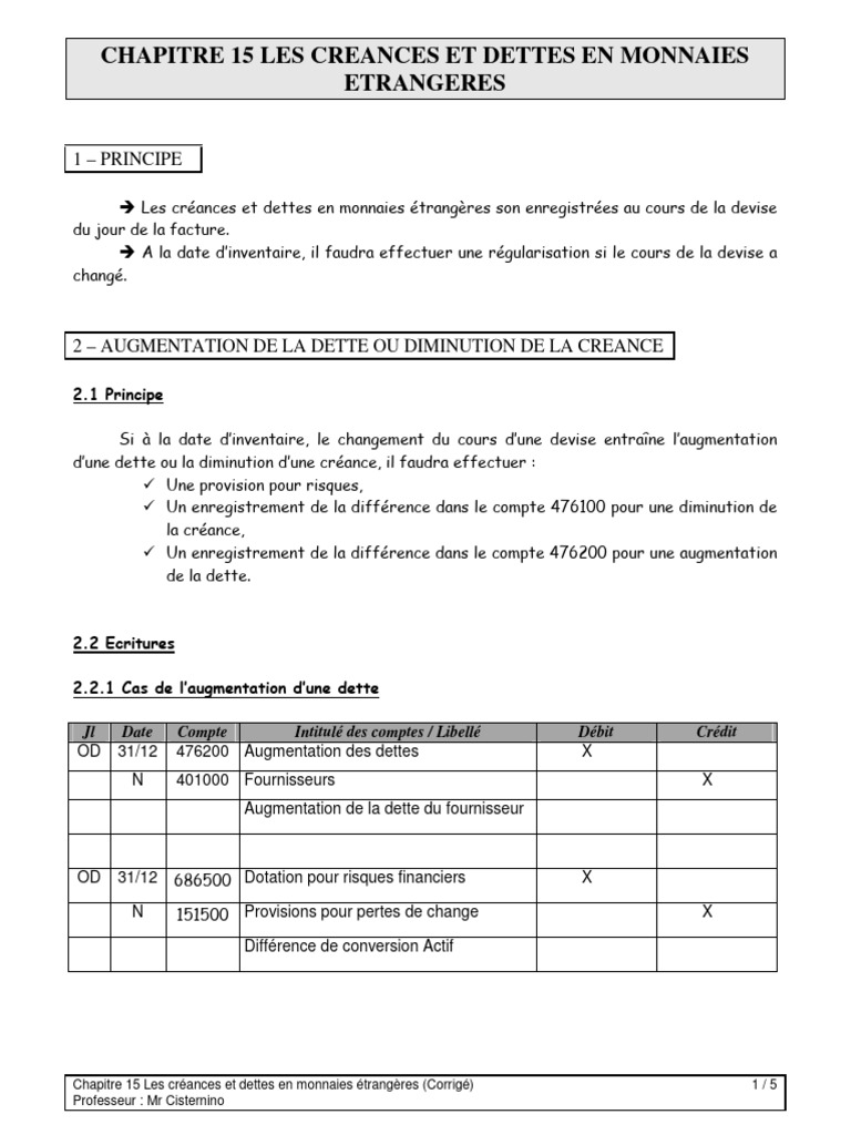 Créances et dettes en devises étrangères | PDF | Dettes | Créance