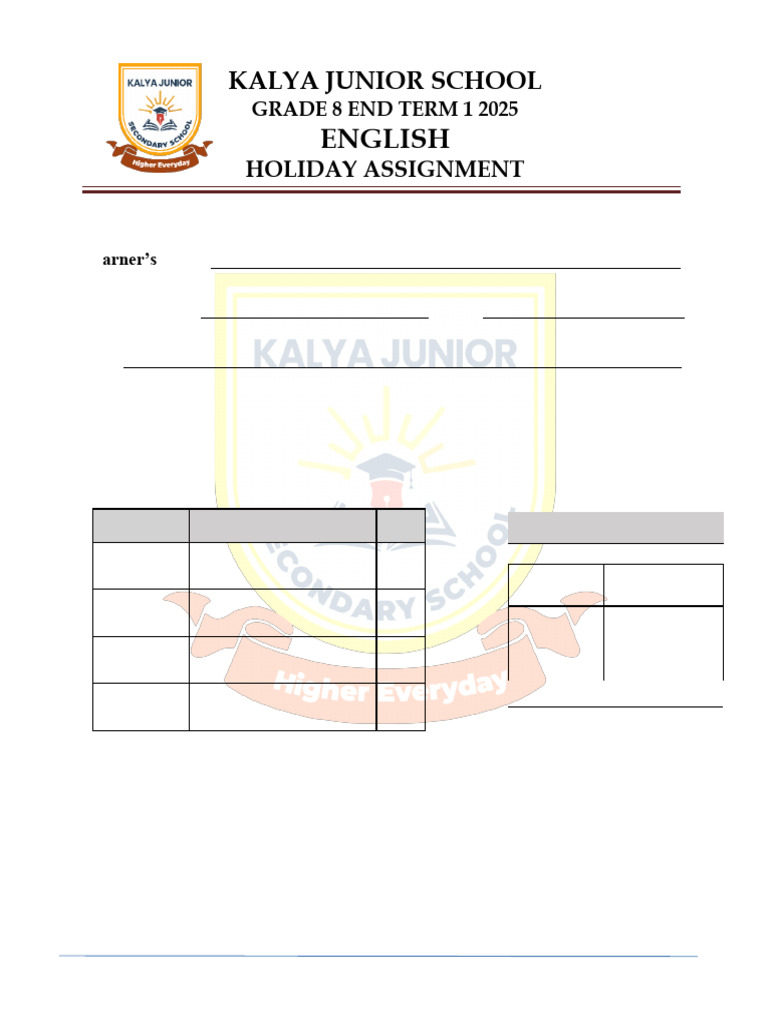 Grade 8 English Holiday Assignment 2025 | PDF | Learning