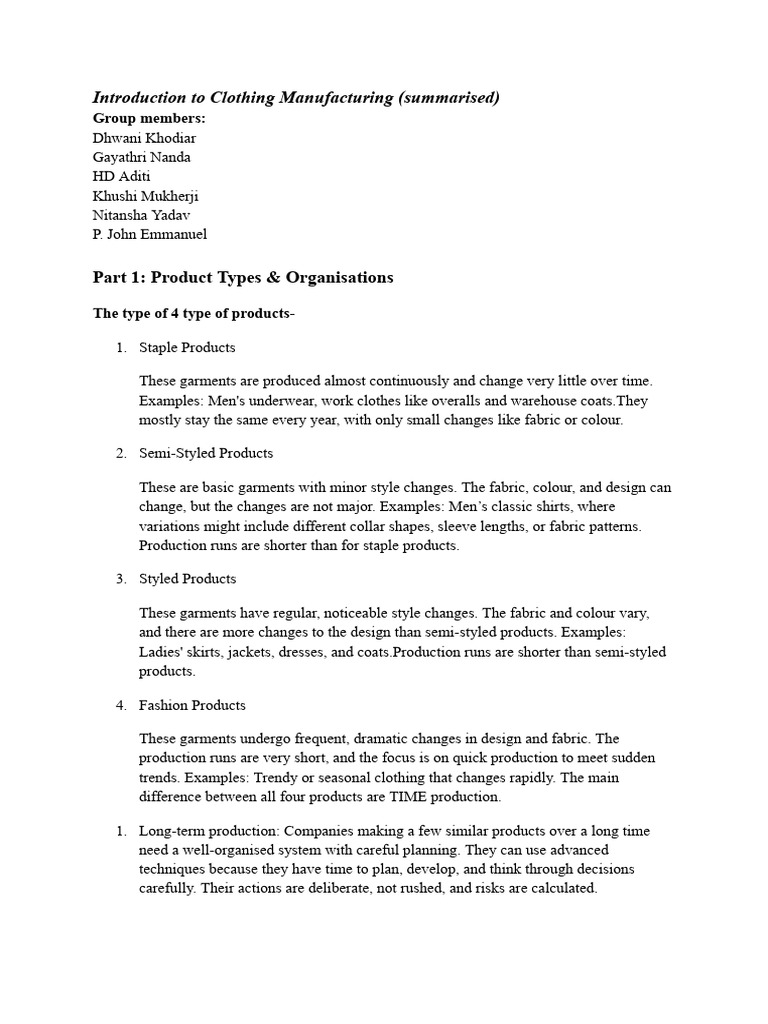 Overview of Clothing Production Types | PDF | Textiles | Thermoplastic