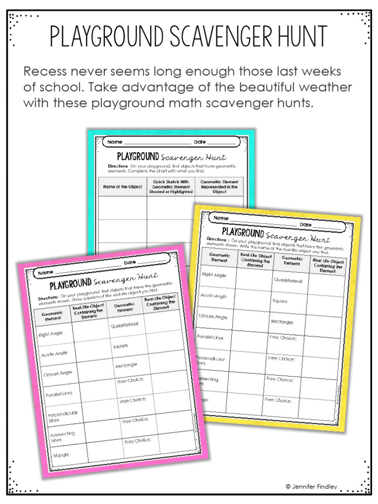 Playground Math Scavenger Hunt Guide | PDF | Rectangle | Perpendicular