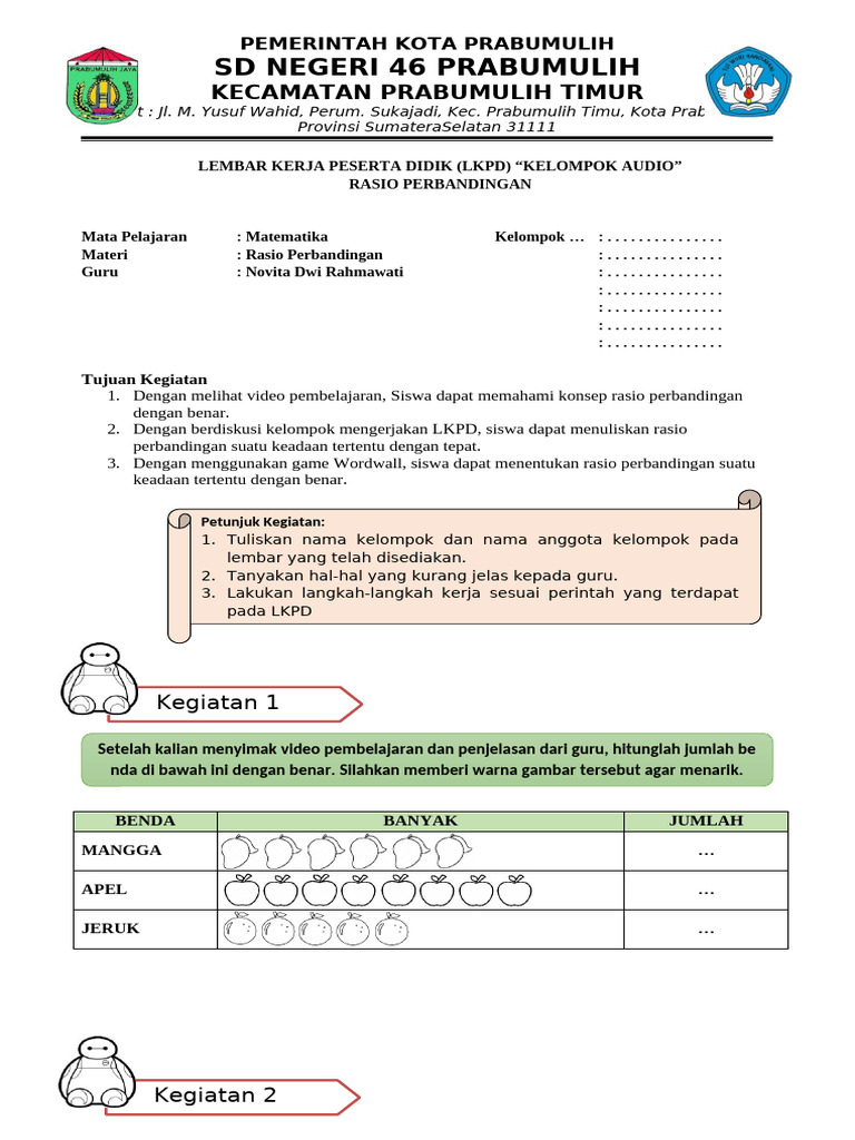 LKPD SD Kelas 6 (Matematika) 3 | PDF