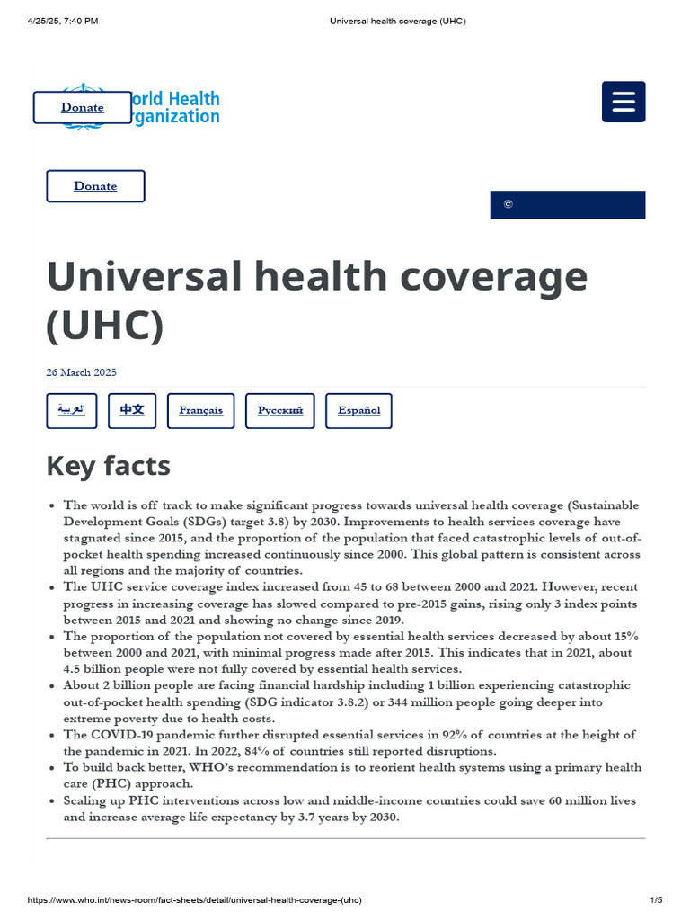 (WHO) Universal Health Coverage (UHC) | PDF | Universal Health Care ...