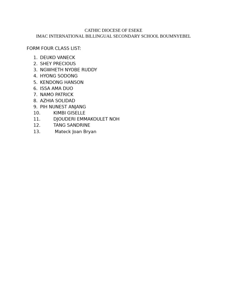 Form Four Class List-1 | PDF