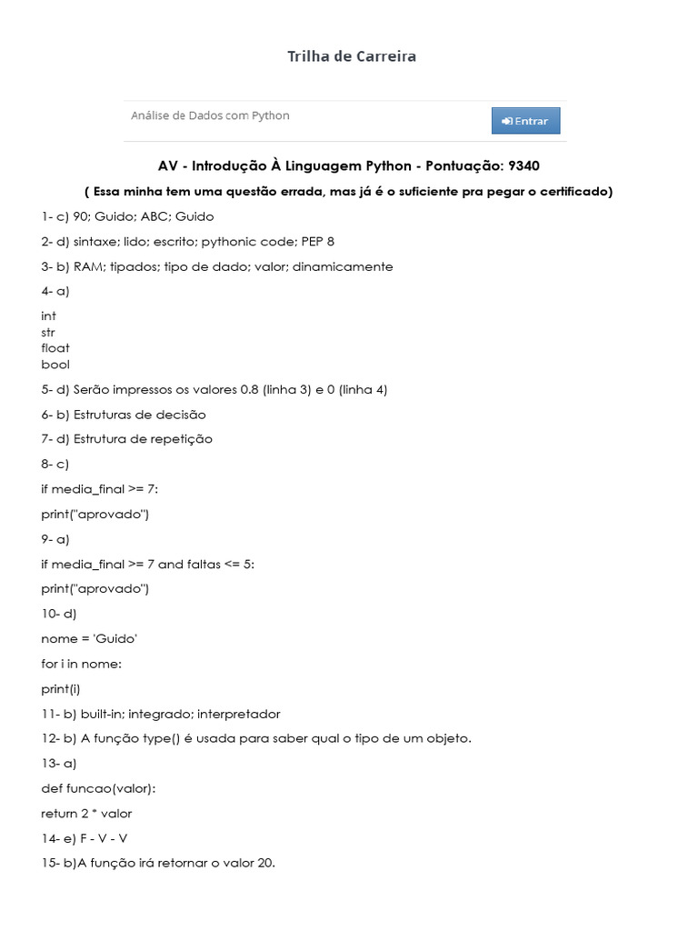 Análise de Dados Com Python - TRILHA DE CARREIRA | PDF