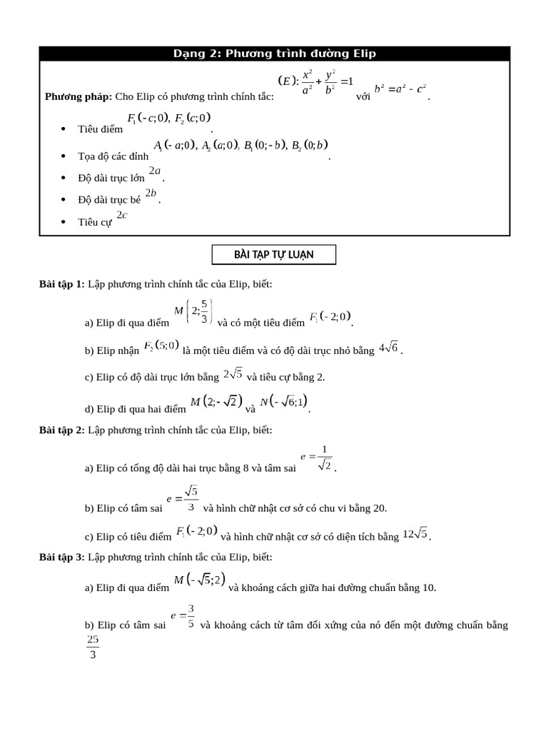 Bài 04 - D NG 02 - Phương Trình Elip - HS | PDF