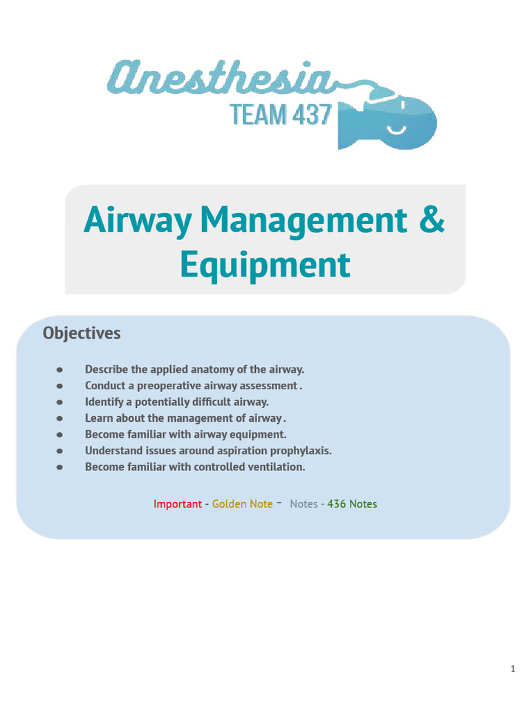 2 - Airway Management & Equipment | PDF | Respiratory Tract | Pulmonology